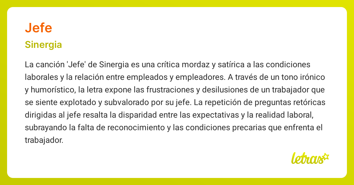 Significado de la canción JEFE (Sinergia) - LETRAS.COM