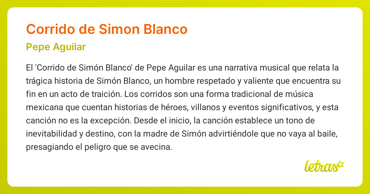 Significado de la canción CORRIDO DE SIMON BLANCO (Pepe Aguilar) - LETRAS.COM