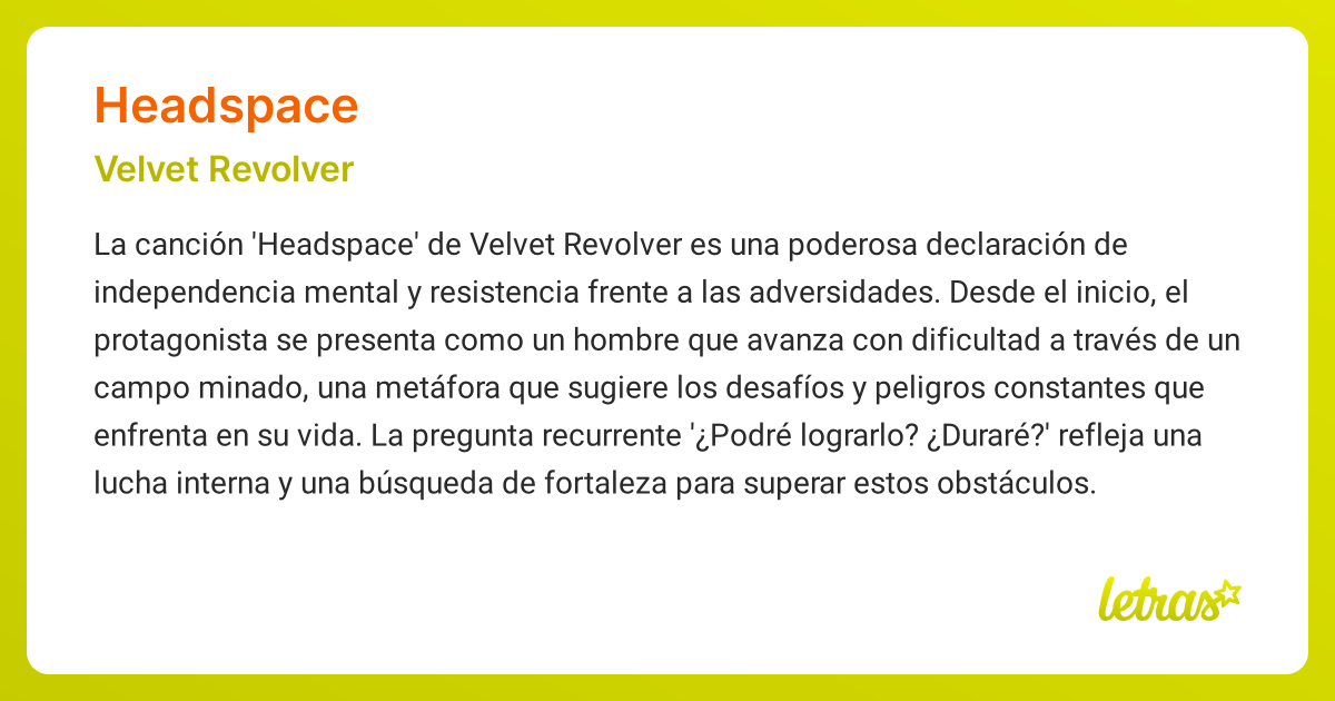 Significado de la canción HEADSPACE (Velvet Revolver) - LETRAS.COM