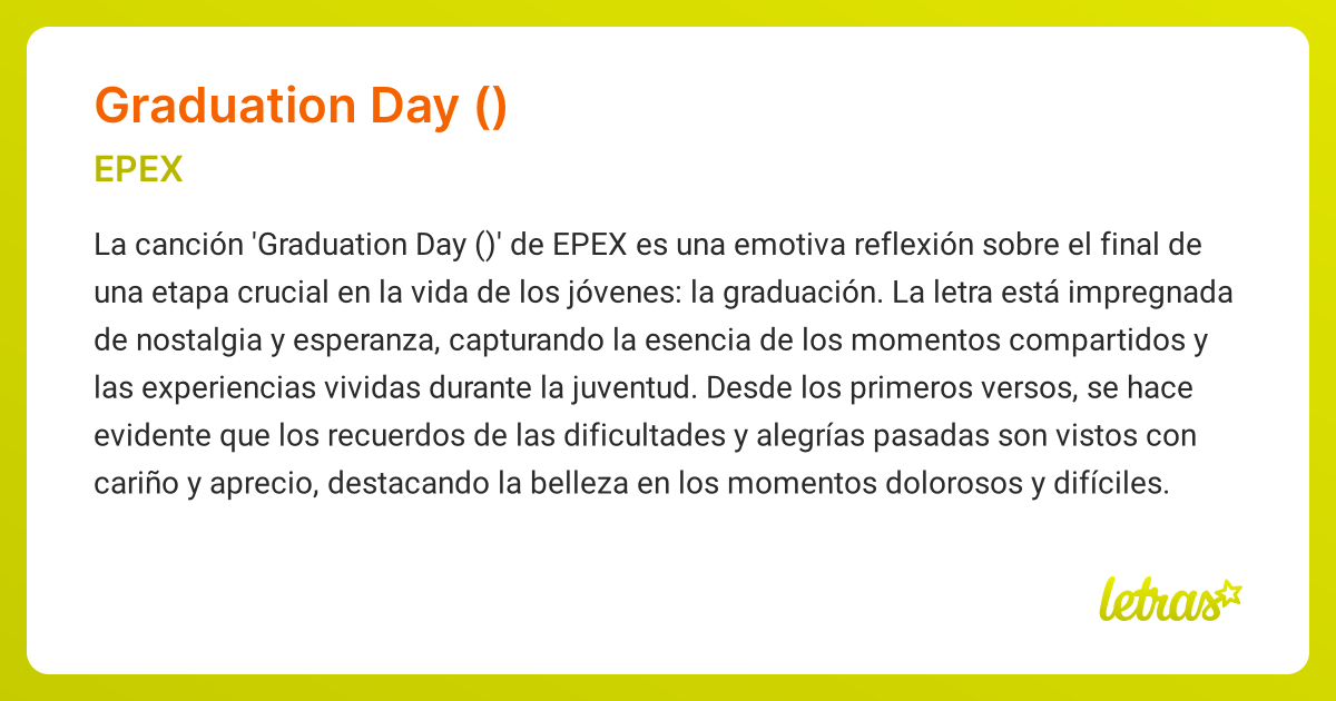Significado de la canción GRADUATION DAY (졸업식) (EPEX) - LETRAS.COM