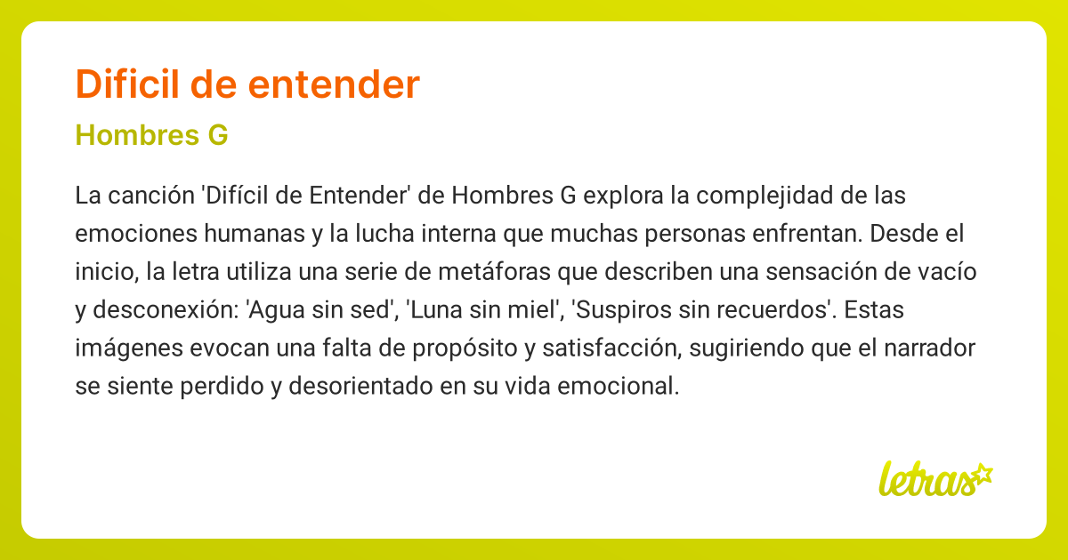 Significado de la canción DIFICIL DE ENTENDER (Hombres G) - LETRAS.COM