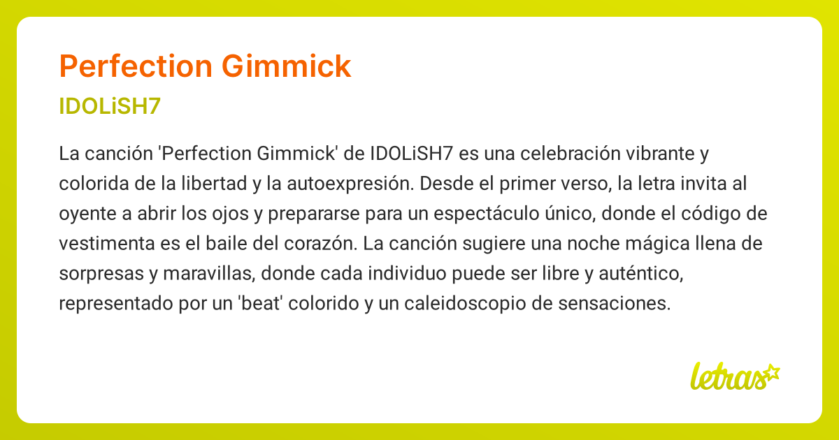 Significado de la canción PERFECTION GIMMICK (IDOLiSH7) - LETRAS.COM