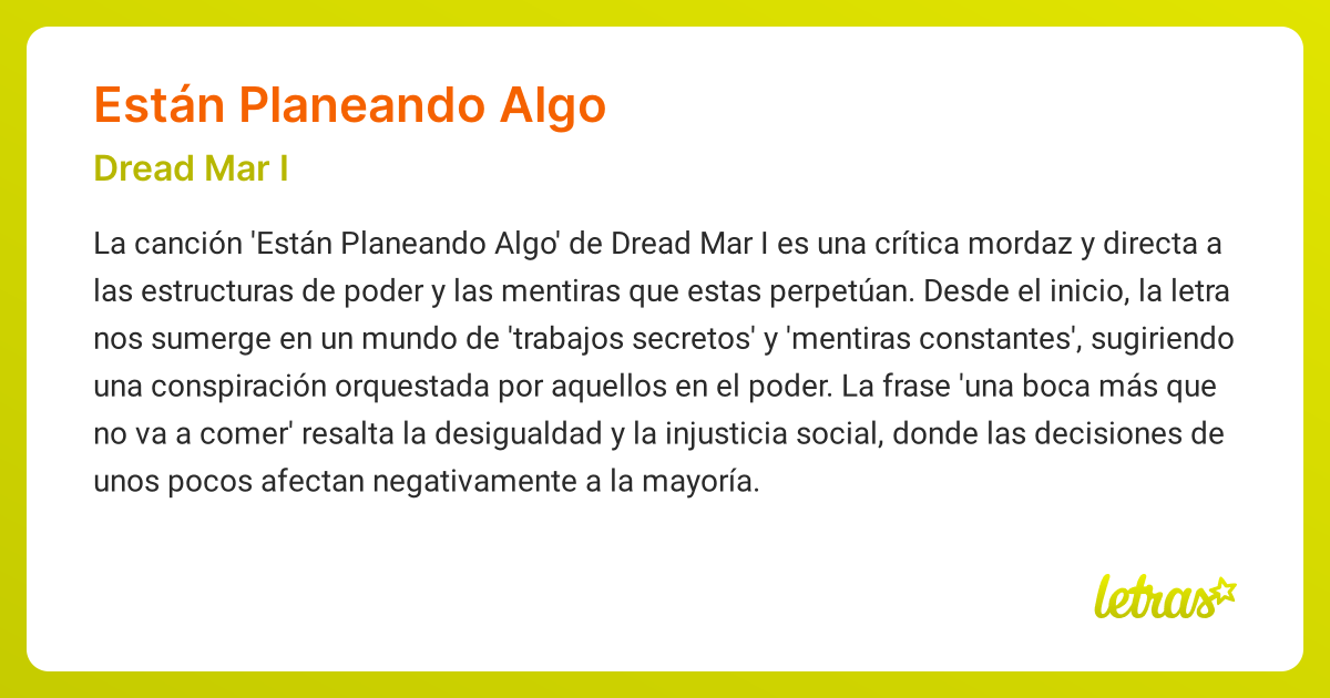 Significado de la canción ESTÁN PLANEANDO ALGO (Dread Mar I) - LETRAS.COM