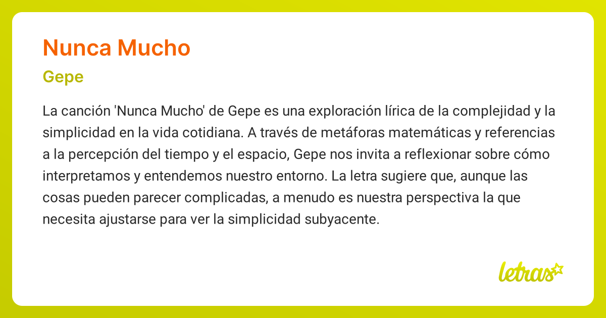Significado de la canción NUNCA MUCHO (Gepe) - LETRAS.COM