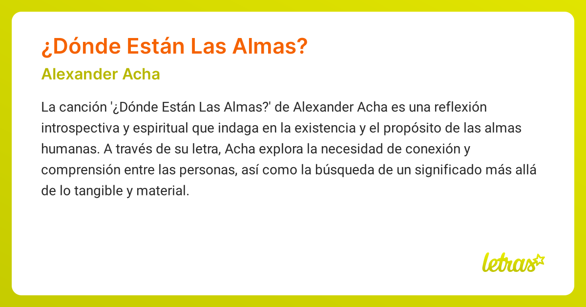 Significado de la canción ¿DÓNDE ESTÁN LAS ALMAS? (Alexander Acha ...