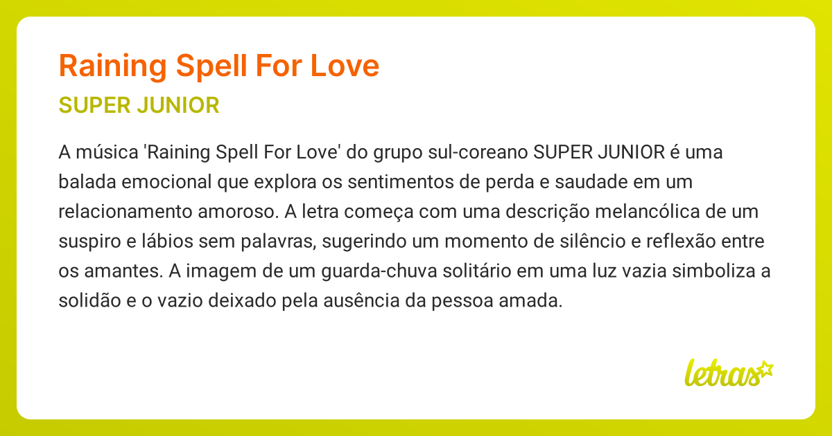 Significado da música RAINING SPELL FOR LOVE (SUPER JUNIOR) - LETRAS.MUS.BR