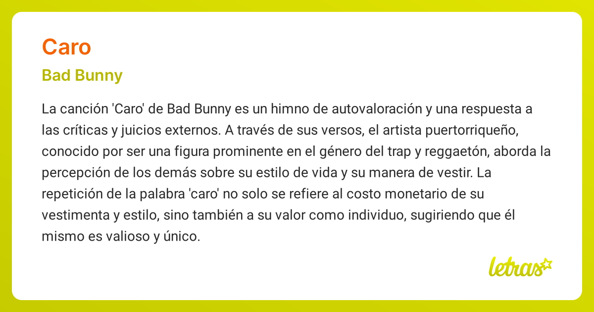 Significado de la canción CARO (Bad Bunny) - LETRAS.COM