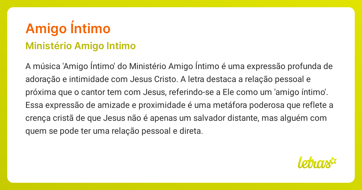 Significado da música AMIGO ÍNTIMO (Ministério Amigo Intimo) - LETRAS ...