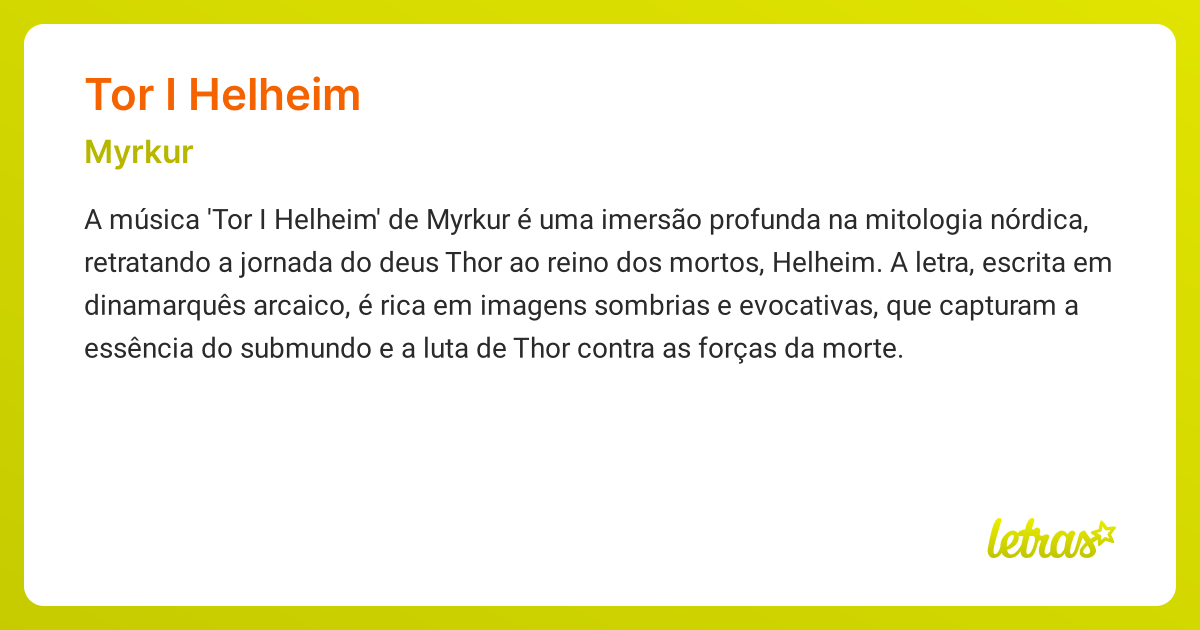 Significado da música TOR I HELHEIM (Myrkur) - LETRAS.MUS.BR