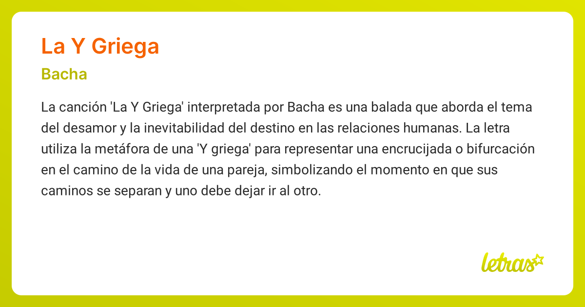 Significado de la canción LA Y GRIEGA (Bacha) - LETRAS.COM