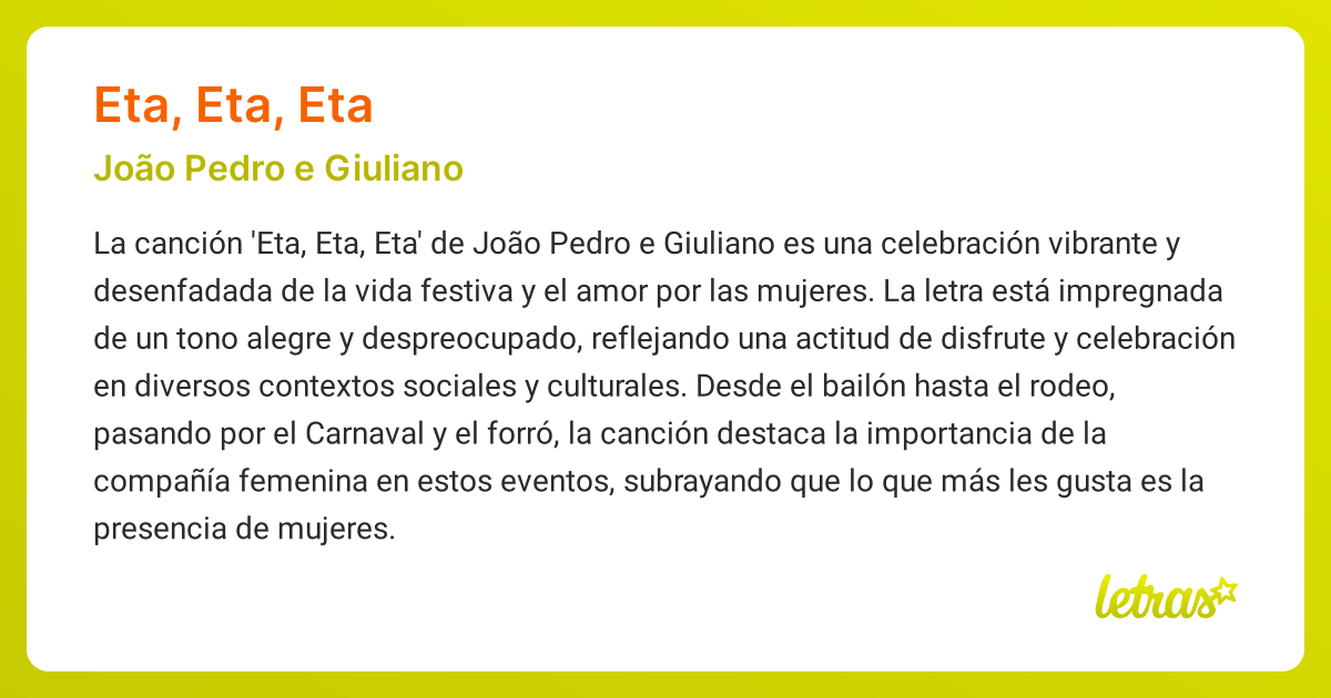 Significado de la canción ETA, ETA, ETA (João Pedro e Giuliano ...