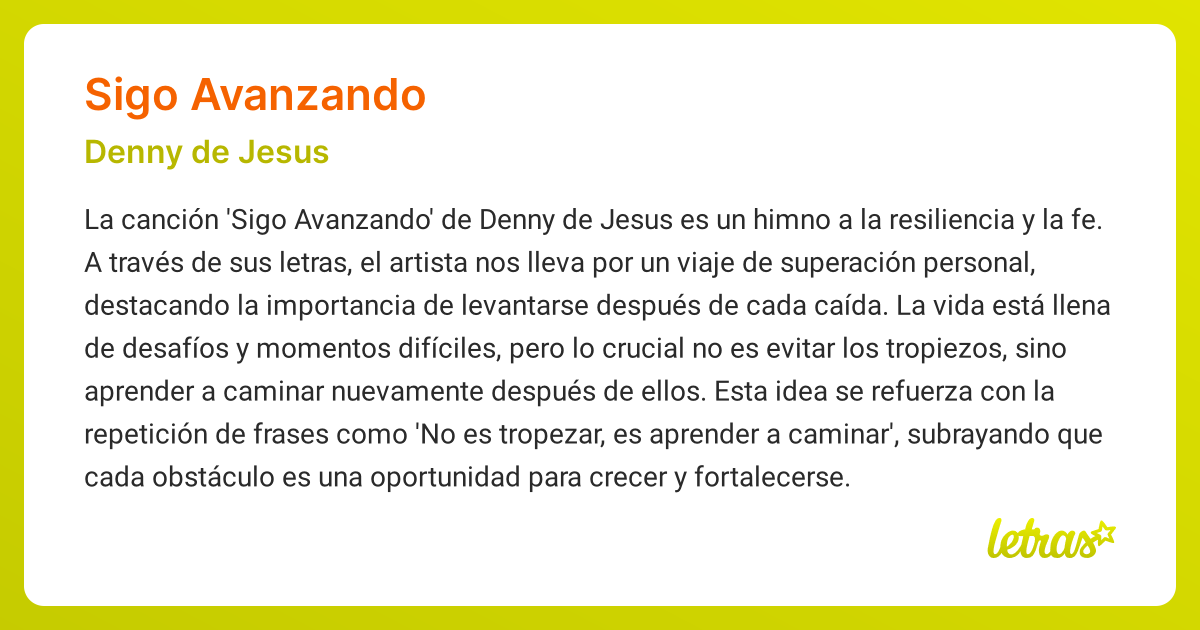 Significado de la canción SIGO AVANZANDO (Denny de Jesus) - LETRAS.COM
