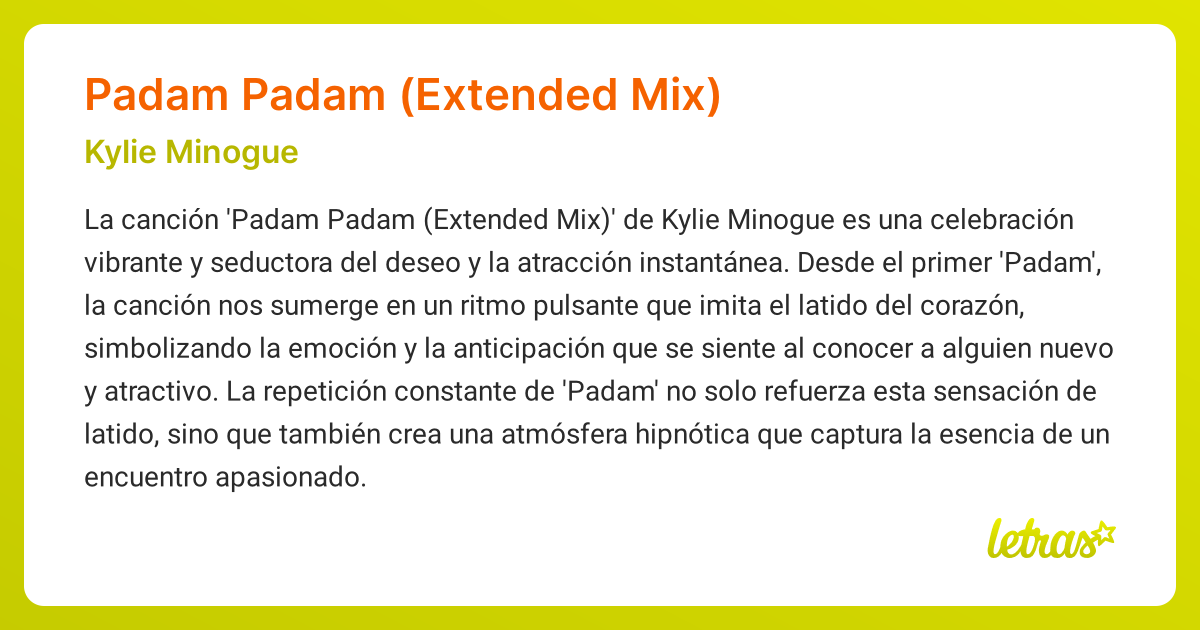 Significado de la canción PADAM PADAM (EXTENDED MIX) (Kylie Minogue ...