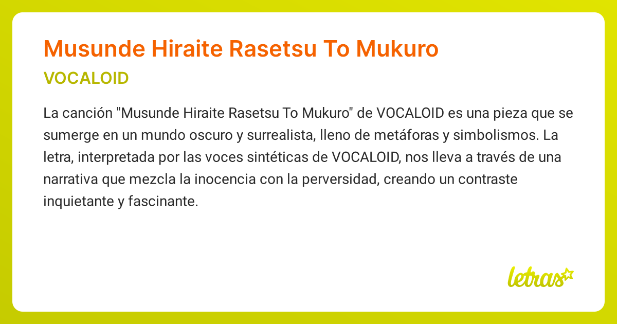 Significado de la canción Musunde Hiraite Rasetsu To Mukuro (VOCALOID ...