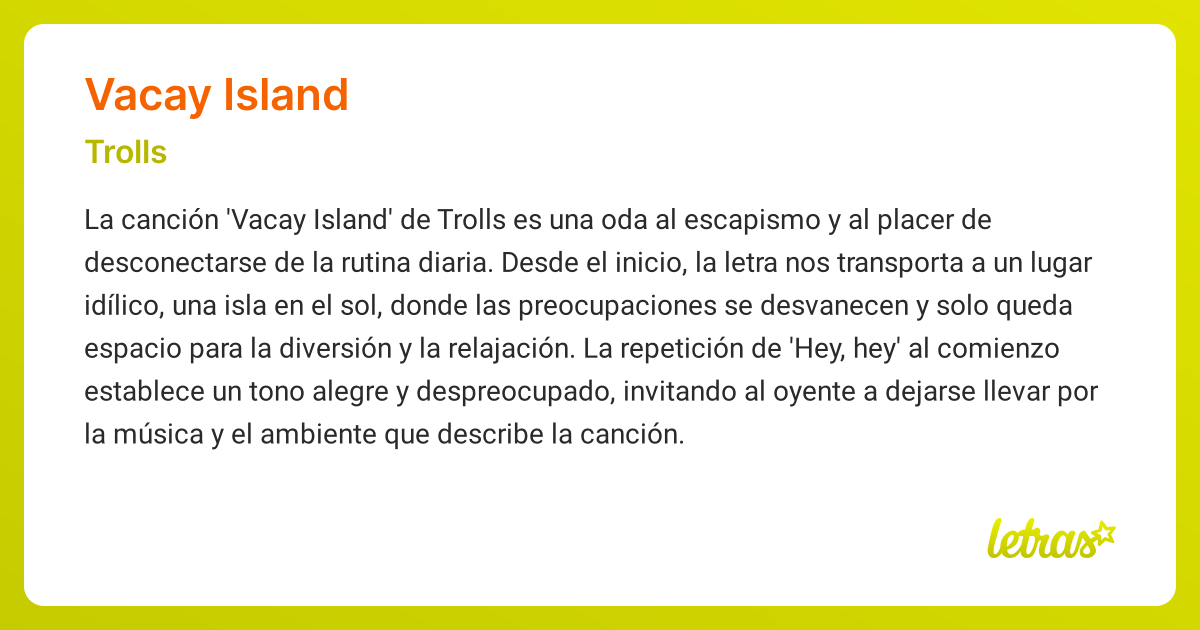 Significado de la canción VACAY ISLAND (Trolls) - LETRAS.COM