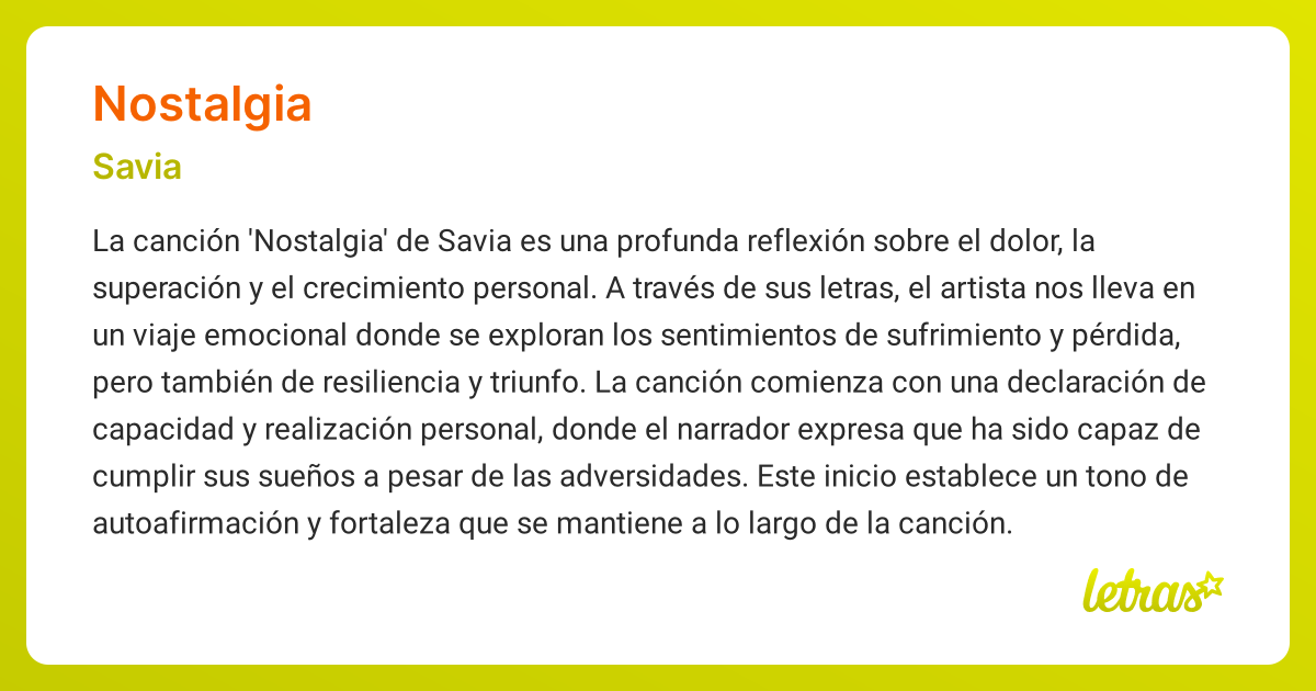 Significado de la canción NOSTALGIA (Savia) - LETRAS.COM