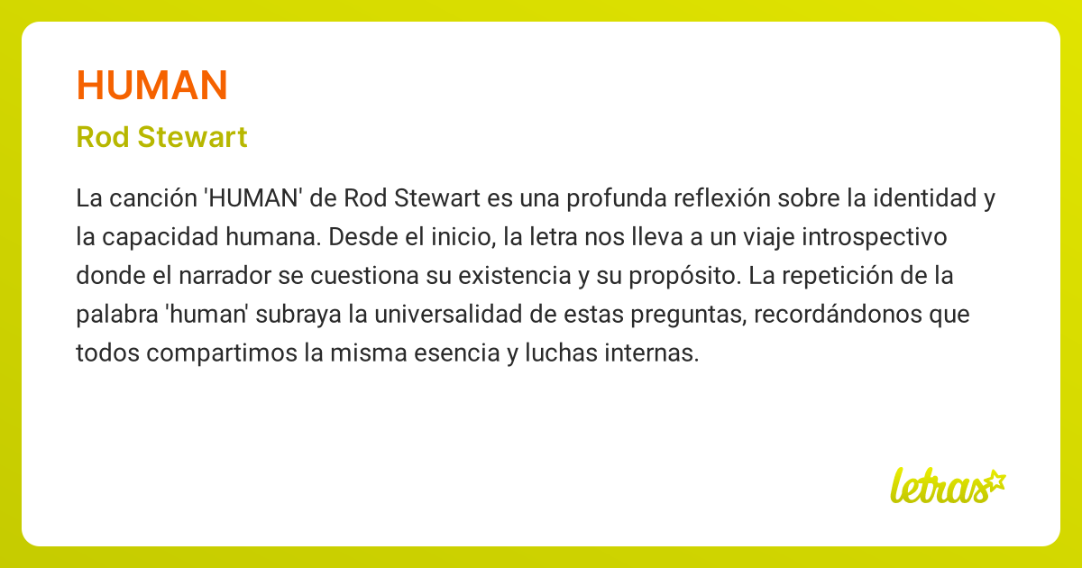 Significado de la canción HUMAN (Rod Stewart) - LETRAS.COM