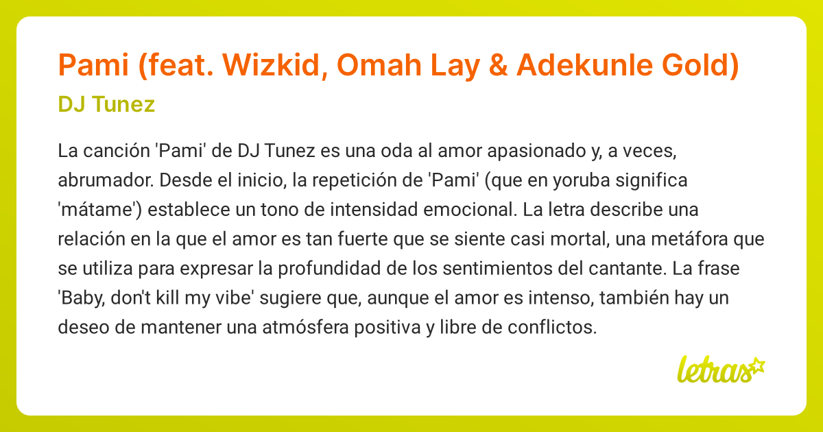 Significado de la canción Pami (feat. Wizkid, Omah Lay & Adekunle Gold ...