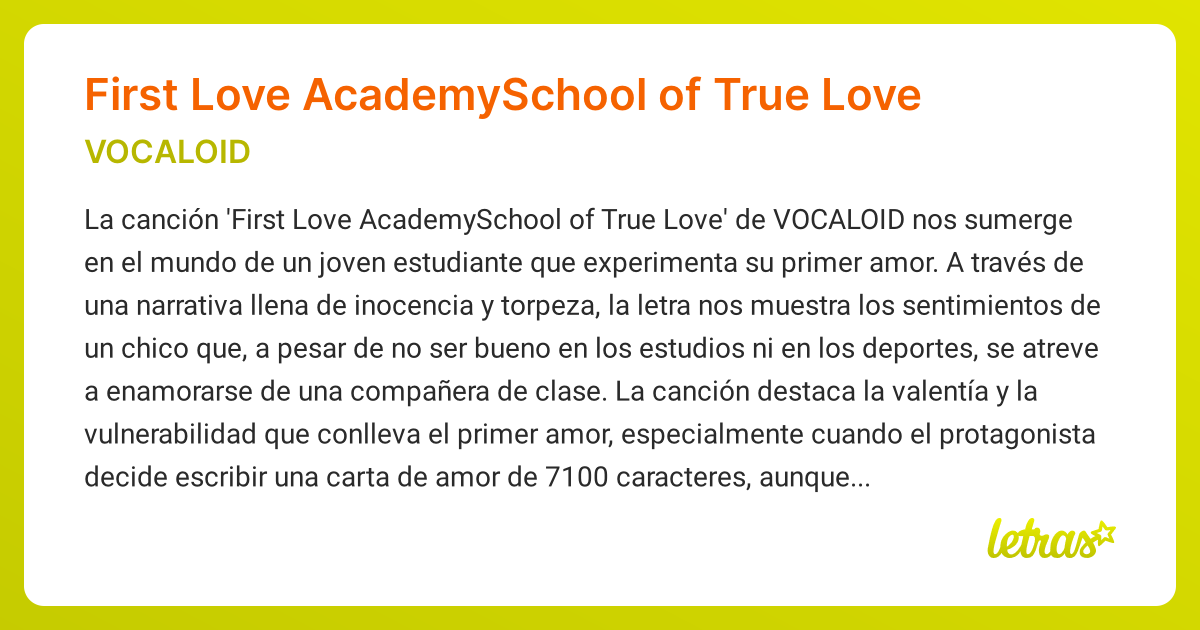 Significado de la canción First Love Academy・School of True Love ...