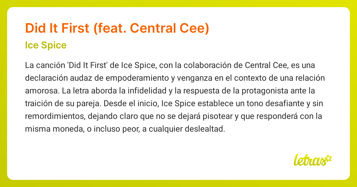 Significado de la canción Did It First (feat. Central Cee) (Ice Spice ...