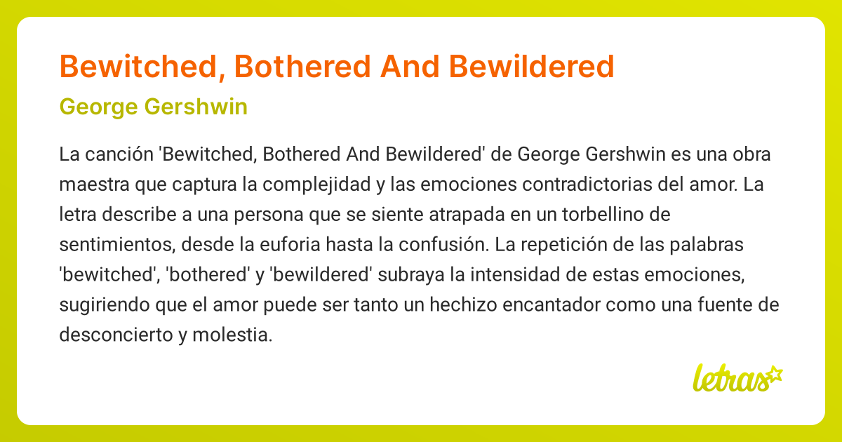 Significado de la canción Bewitched, Bothered And Bewildered (George ...