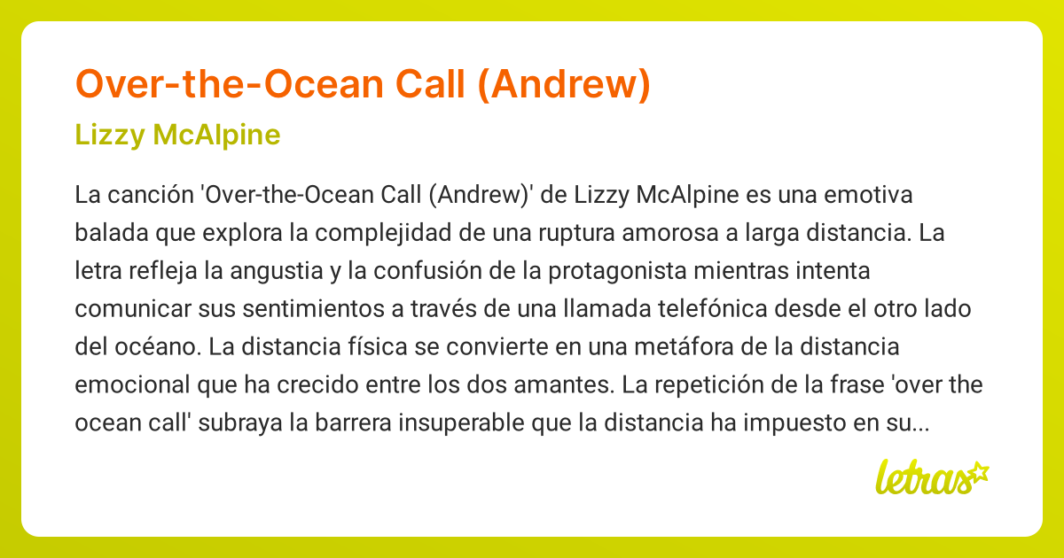 Significado de la canción OVER-THE-OCEAN CALL (ANDREW) (Lizzy McAlpine ...