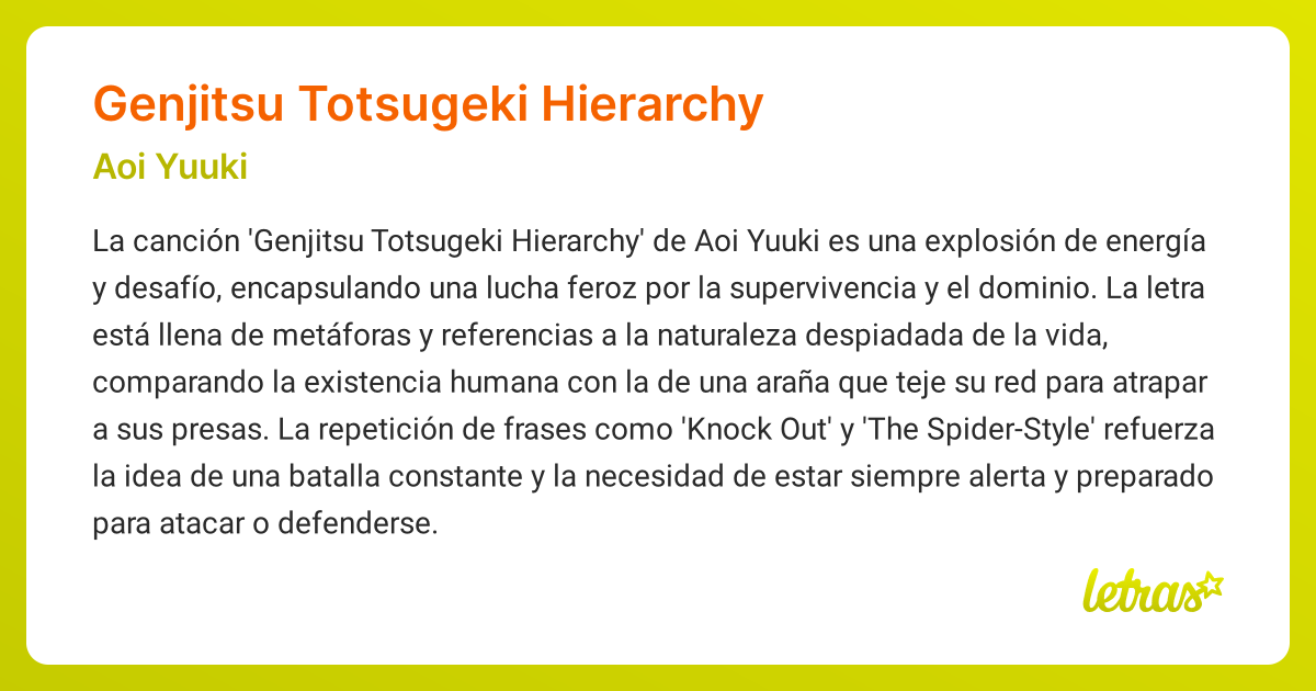 Significado de la canción GENJITSU TOTSUGEKI HIERARCHY (Aoi Yuuki ...