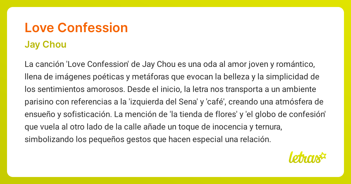 Significado de la canción LOVE CONFESSION (Jay Chou) - LETRAS.COM