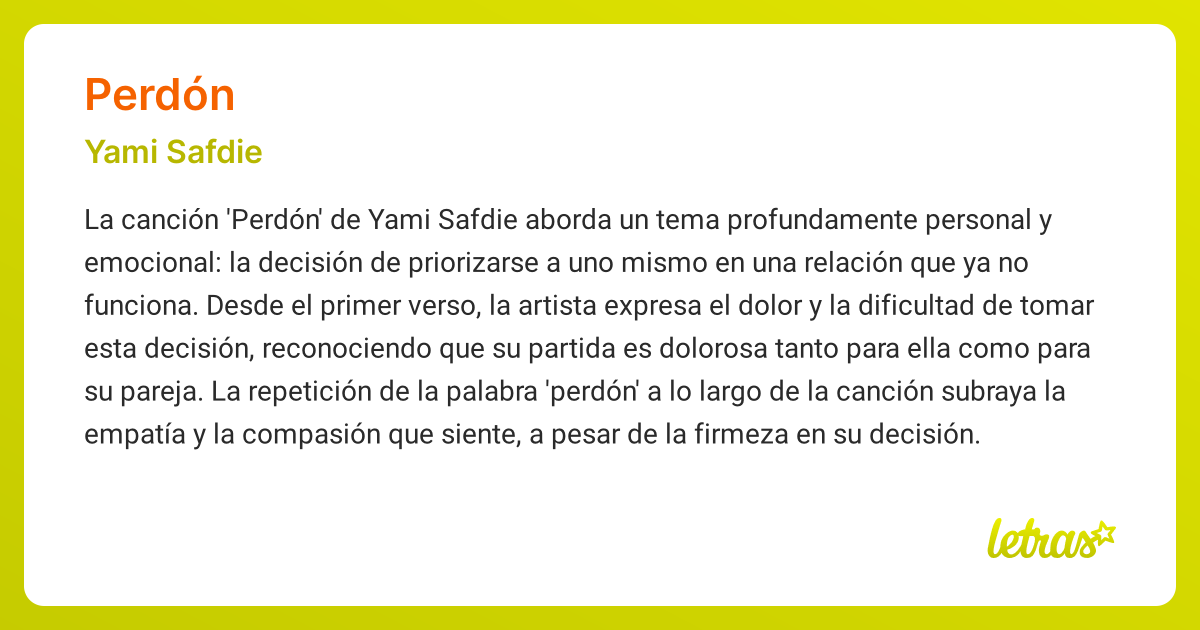 Significado de la canción PERDÓN (Yami Safdie) - LETRAS.COM