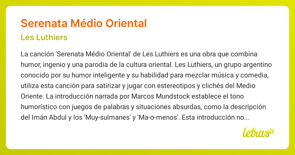Significado de la canción SERENATA MÉDIO ORIENTAL (Les Luthiers ...