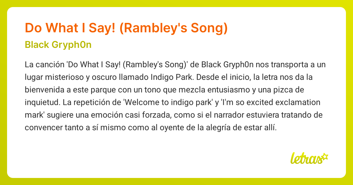 Significado de la canción Do What I Say! (Rambley's Song) (Black ...