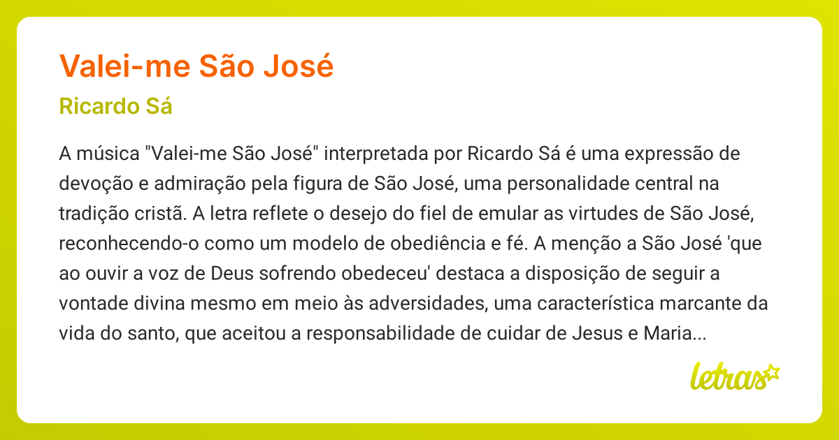 Significado da música VALEI-ME SÃO JOSÉ (Ricardo Sá) - LETRAS.MUS.BR