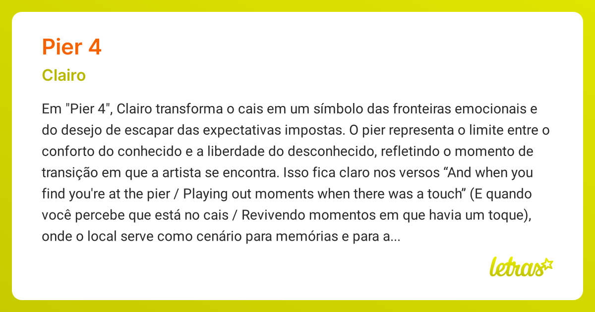 Significado da música PIER 4 (Clairo) - LETRAS.MUS.BR