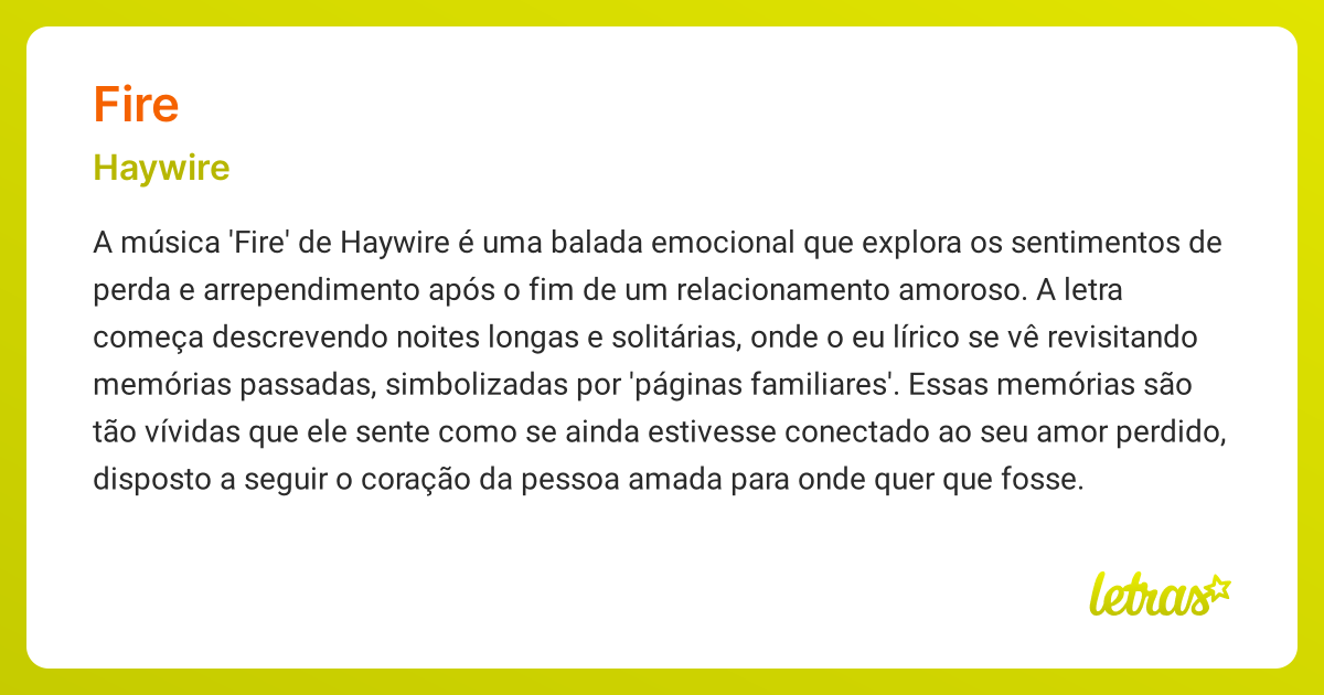 Significado da música FIRE (Haywire) - LETRAS.MUS.BR