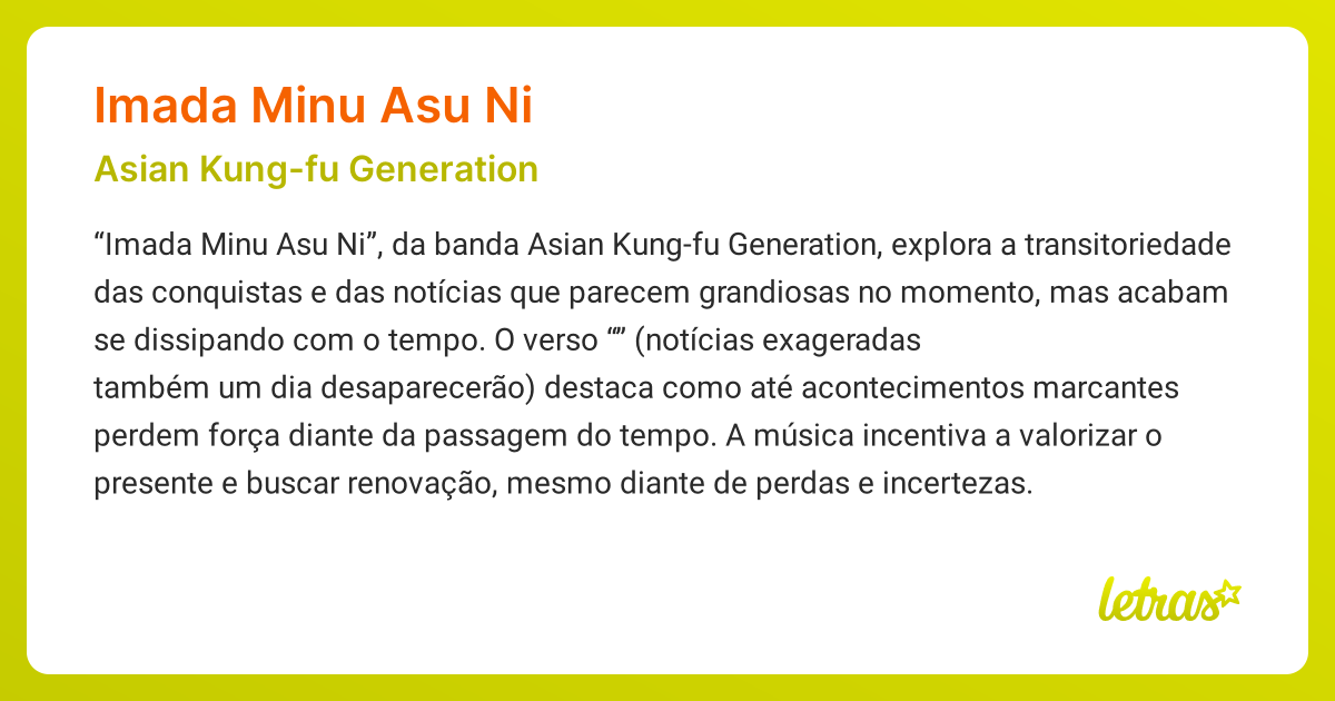 Significado da música IMADA MINU ASU NI (Asian Kung-fu Generation ...