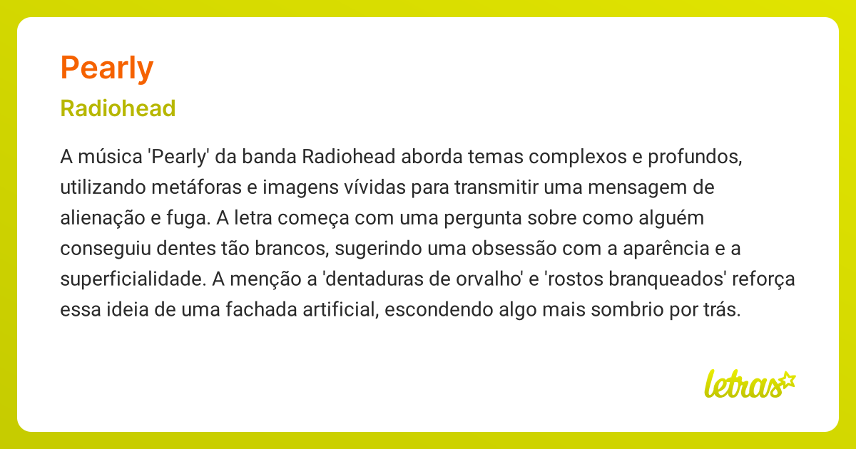 Significado da música PEARLY (Radiohead) - LETRAS.MUS.BR