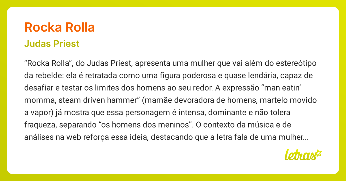 Significado da música ROCKA ROLLA (Judas Priest) - LETRAS.MUS.BR