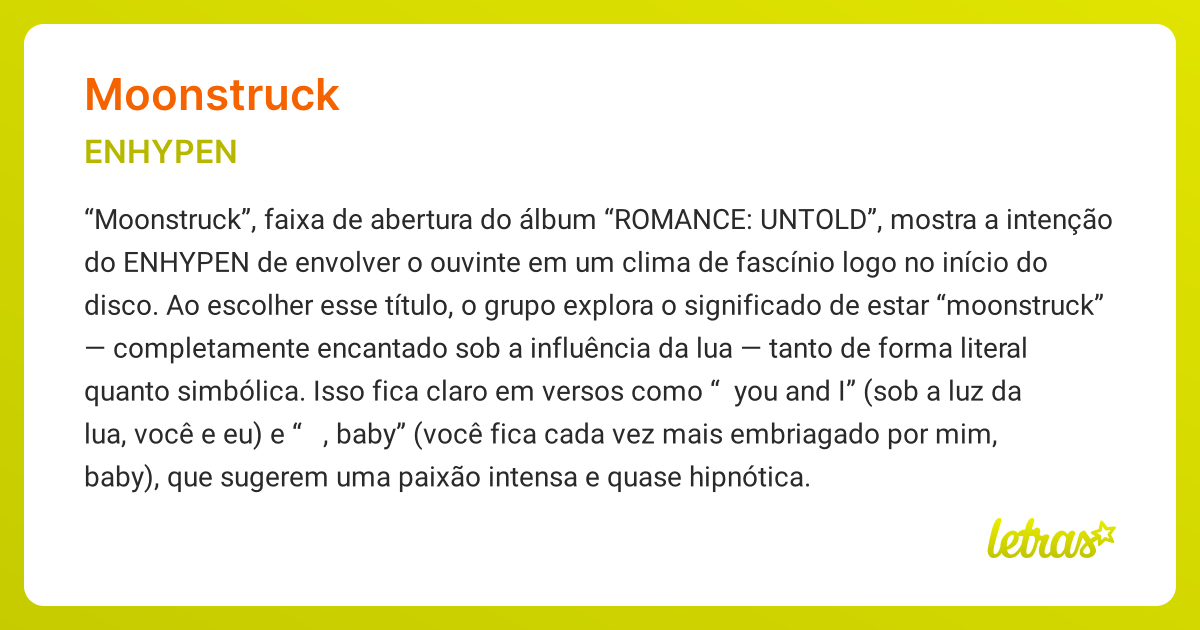Significado da música MOONSTRUCK (ENHYPEN) - LETRAS.MUS.BR