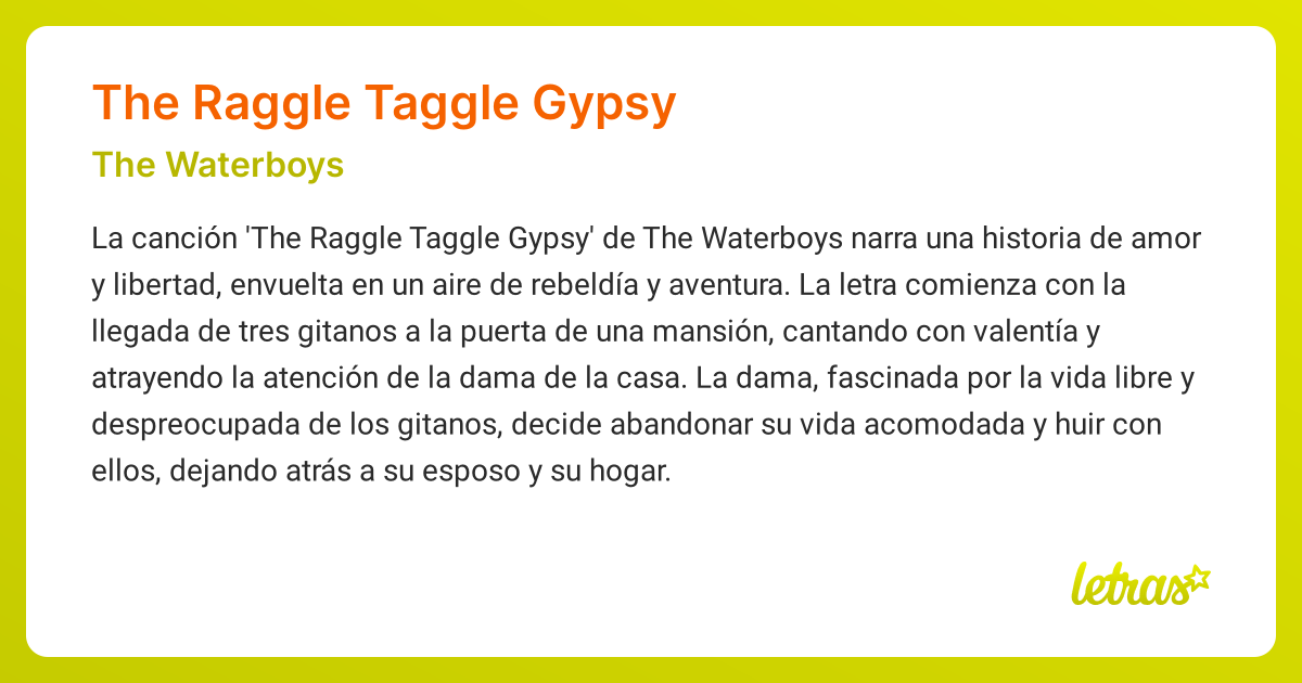 Significado de la canción THE RAGGLE TAGGLE GYPSY (The Waterboys ...