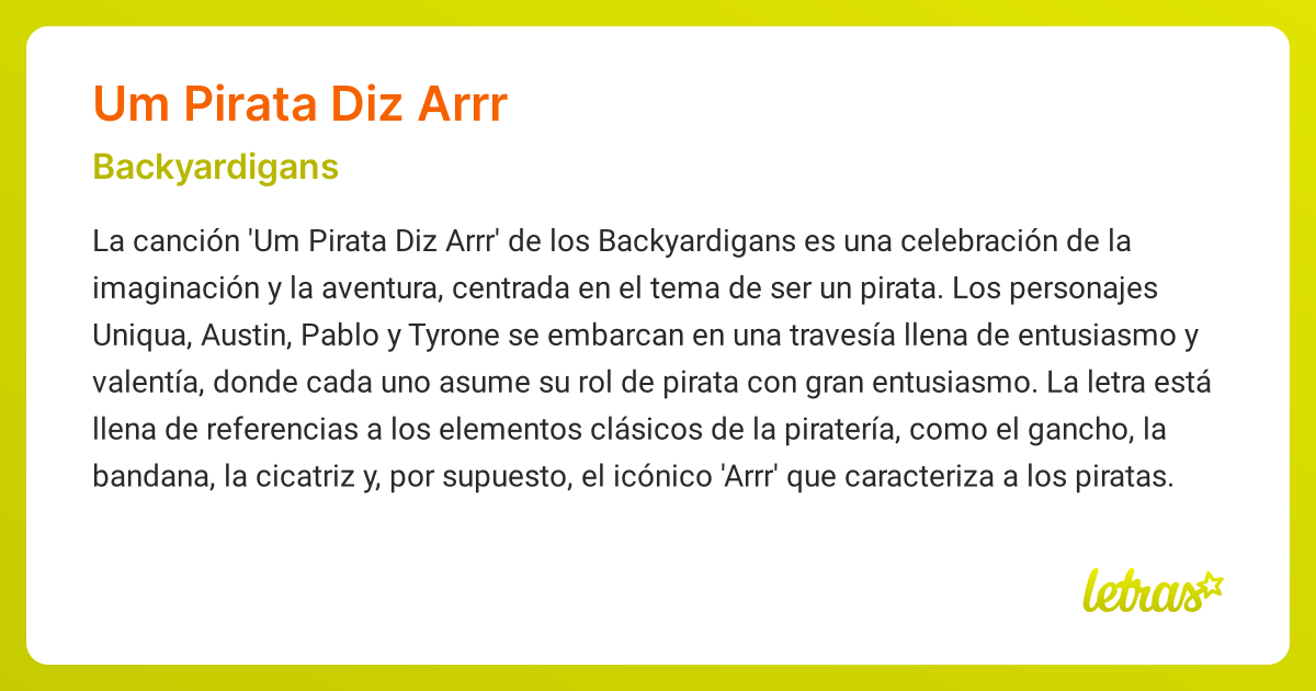 Significado de la canción UM PIRATA DIZ ARRR (Backyardigans) - LETRAS.COM