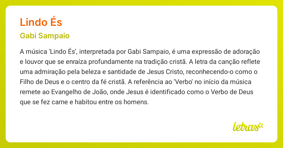 Significado da música LINDO ÉS (Gabi Sampaio) - LETRAS.MUS.BR