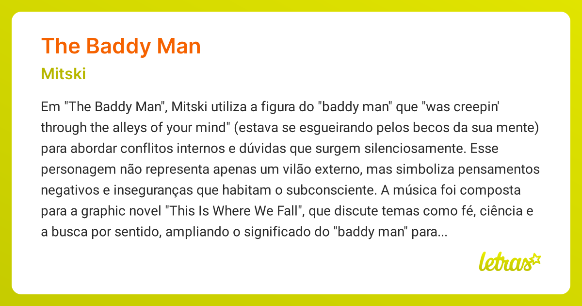Significado da música THE BADDY MAN (Mitski) - LETRAS.MUS.BR