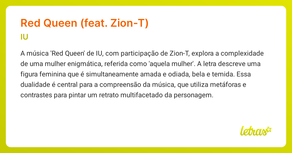 Significado da música RED QUEEN (FEAT. ZION-T) (IU ) - LETRAS.MUS.BR