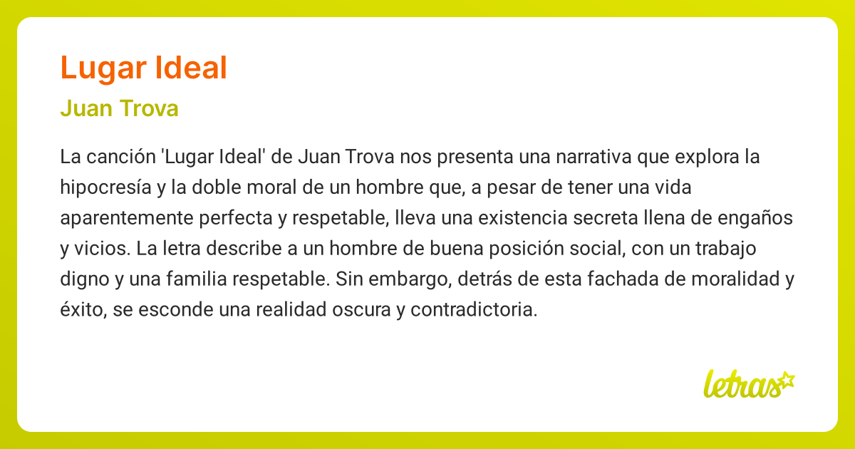 Significado de la canción LUGAR IDEAL (Juan Trova) - LETRAS.COM