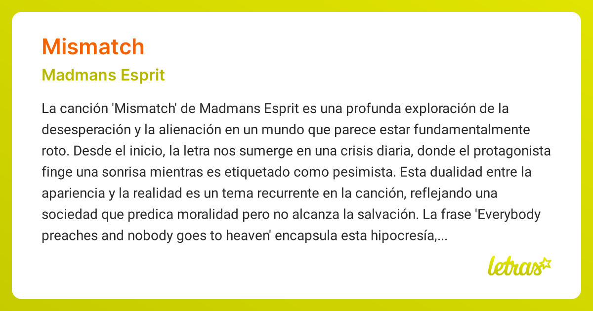 Significado de la canción MISMATCH (Madmans Esprit) - LETRAS.COM