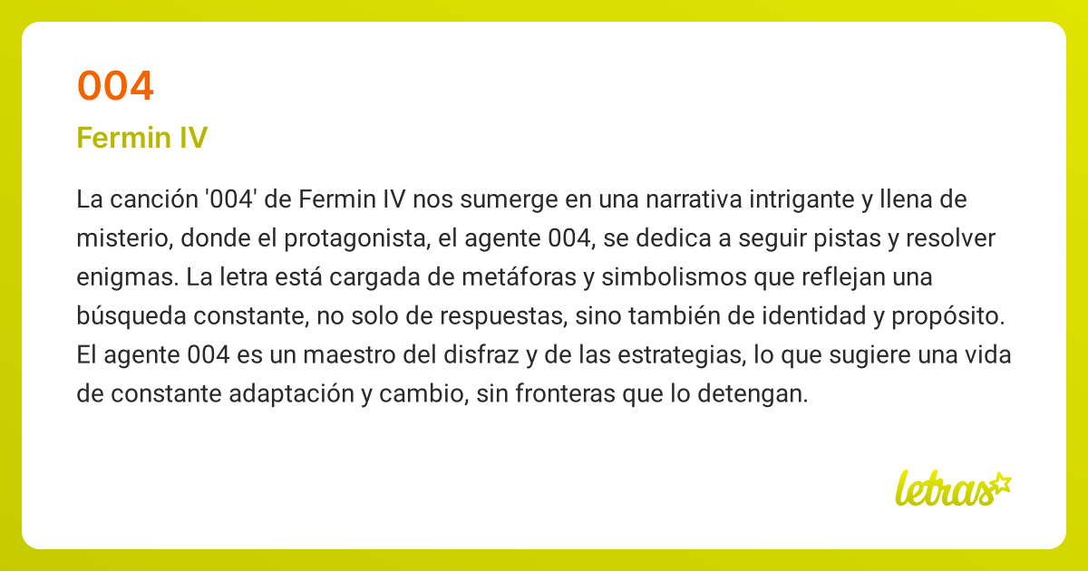 Significado de la canción 004 (Fermin IV) - LETRAS.COM
