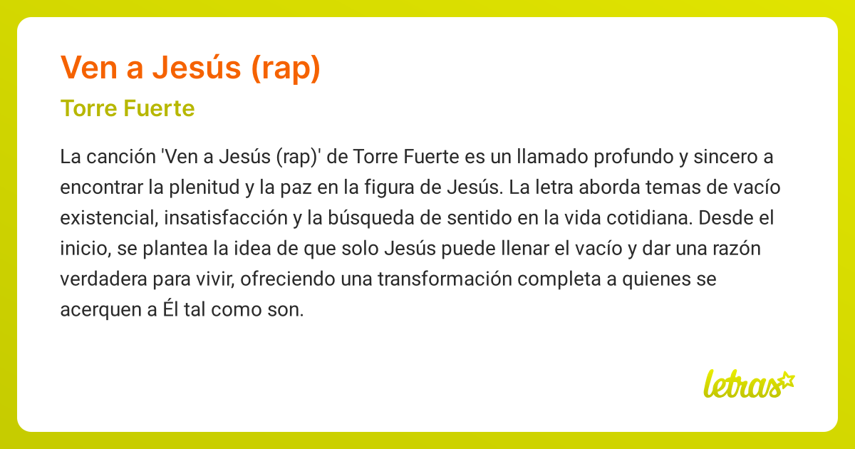 Significado de la canción VEN A JESÚS (RAP) (Torre Fuerte) - LETRAS.COM