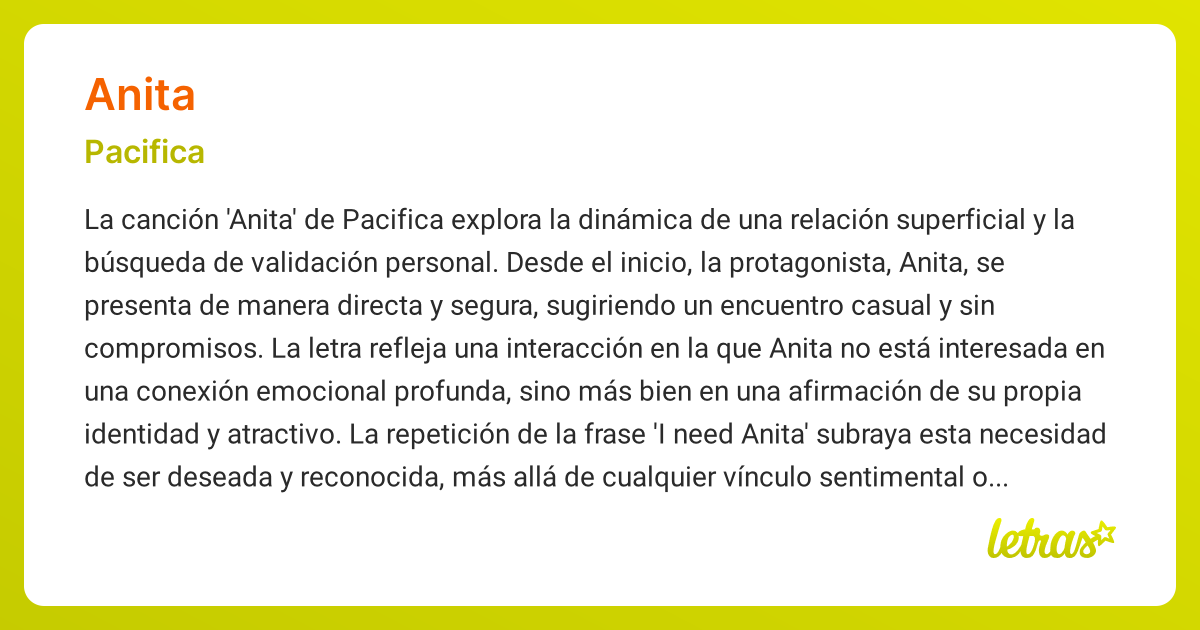 Significado de la canción ANITA (Pacifica) - LETRAS.COM