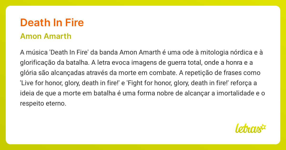 Significado da música DEATH IN FIRE (Amon Amarth) - LETRAS.MUS.BR
