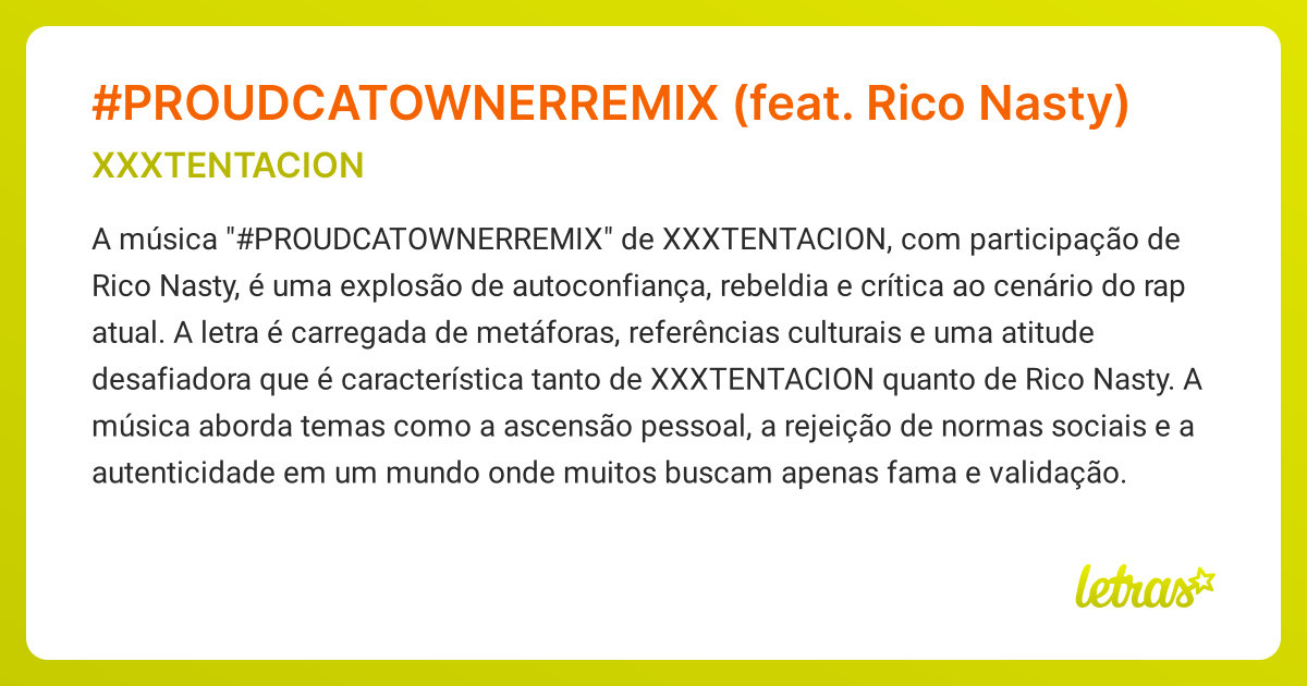 Significado da música #PROUDCATOWNERREMIX (feat. Rico Nasty ...